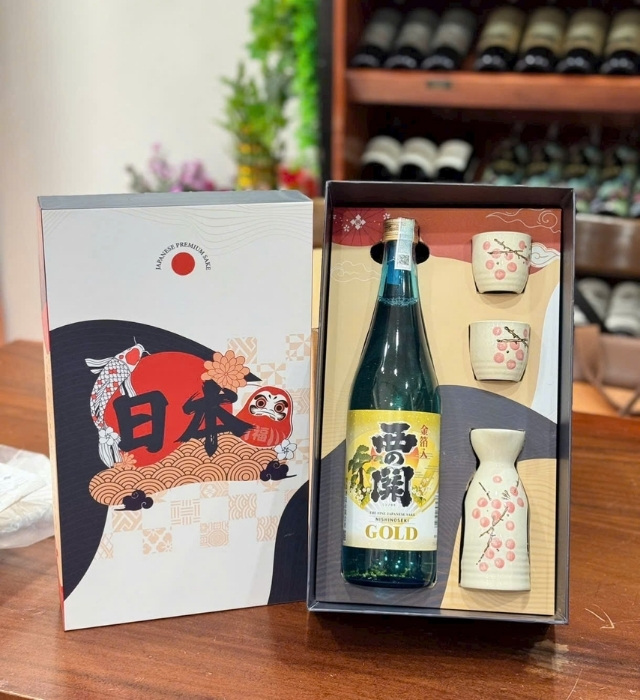 Hộp Quà Rượu Sake Daruma đơn Nishinoseki Gold Leaf 720ml